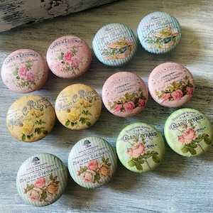 Shabby French Country Farmhouse Vintage Floral Labels Cabinet Knobs ...