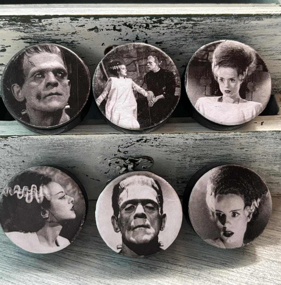 Frankenstein & Frankenstein’s Bride Cabinet Knobs Handmade Wood Drawer ...