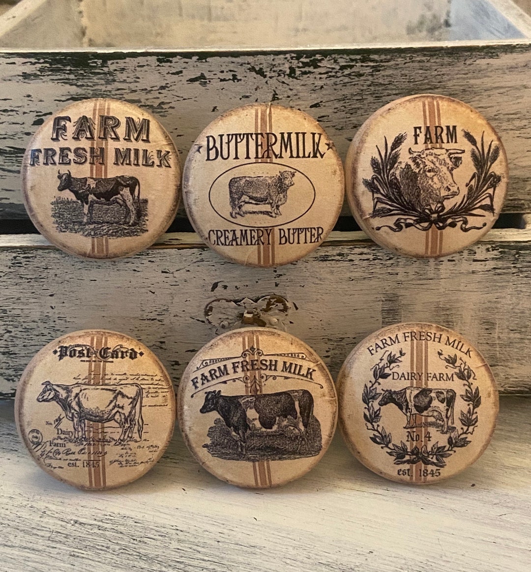 Dairy Cow Farm Fresh Cabinet Knobs Handmade Wood Farmhouse Drawer Pulls ...