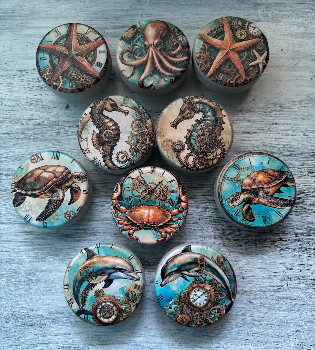 Coastal Cabinet Knobs Drawer Pulls Rustic Beach House Decor Sea Turtle Dolphin Octopus Sea Horse ...
