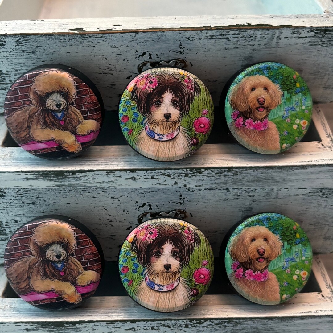 Whimsical Garden Dogs Cabinet Knobs Drawer Pulls Set of 6 - Handmade Wood - Etsy
