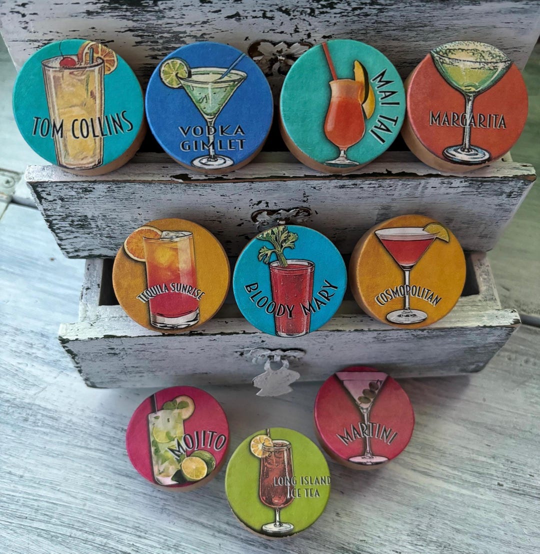 Cocktail Bar Cabinet Knobs Drawer Pulls Handmade Wood Set of 10 ...