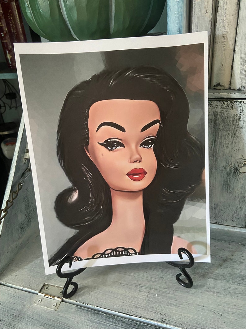 Retro Barbie Portrait Art Print 8x10 Silkstone Dark Hair Etsy