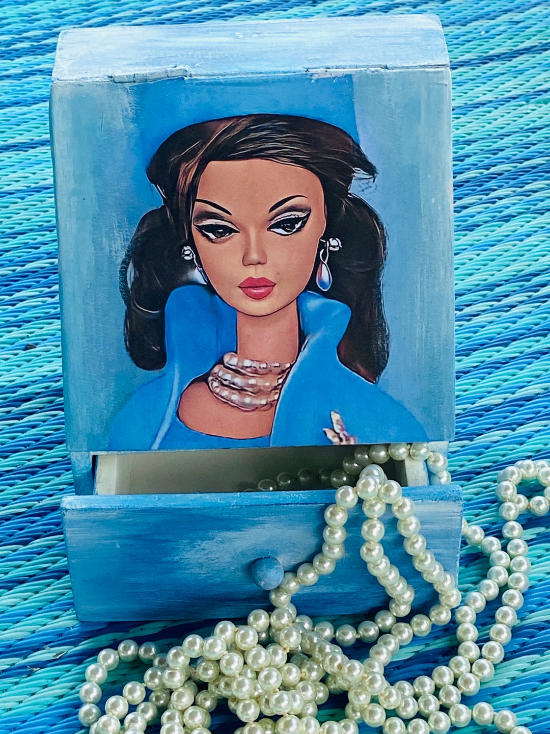 SILKSTONE BARBIE Wood Jewelry Box Shabby Upcycled Handpainted Vintage ...