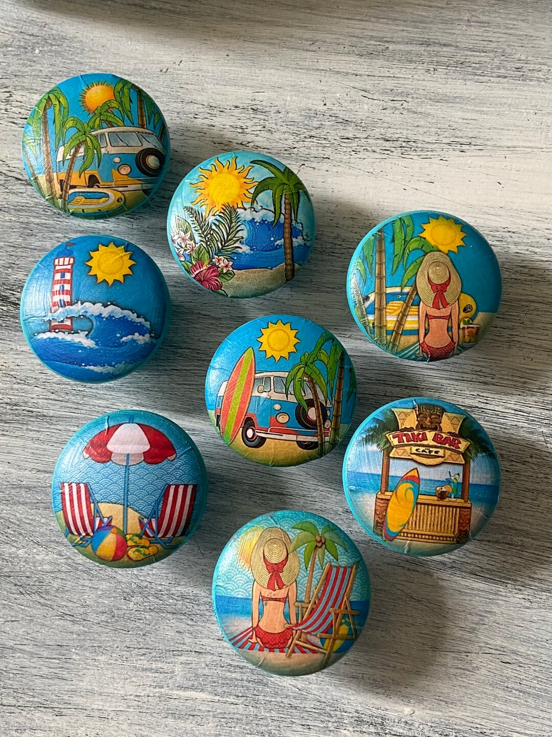 Retro Surf Coastal Beach House Theme Handmade Wood Cabinet Knobs Drawer ...