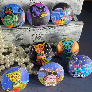 CATS Funky Pop Art Cabinet Knobs Drawer Pulls Set of 8 - Kitty Cat ...