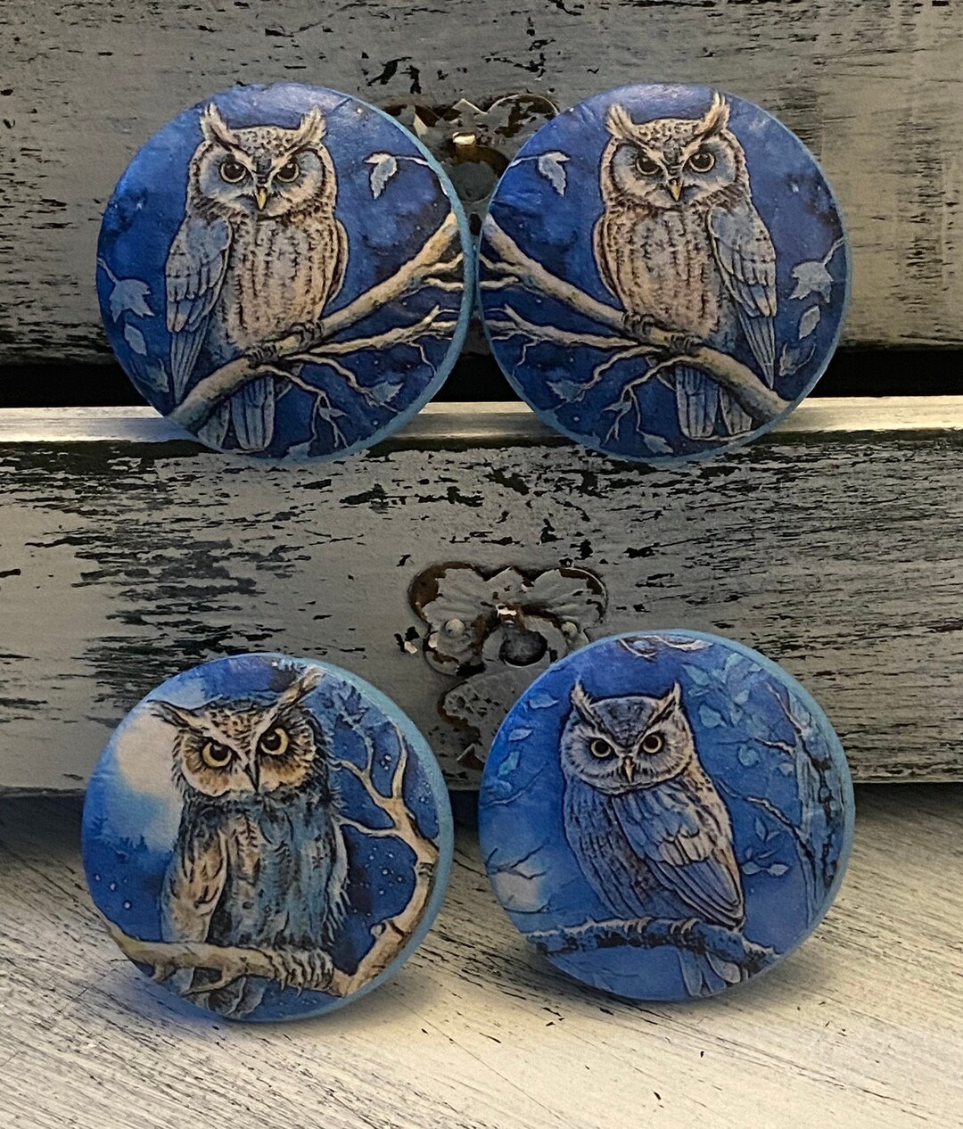 OWL Cabinet Knobs Handmade Wood Drawer Pulls Set - Etsy