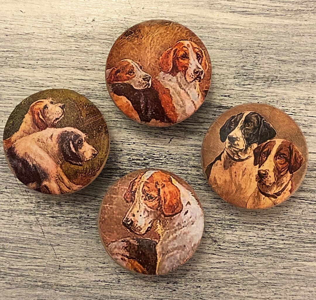Vintage Dogs Hunting Sporting Wood Cabinet Knobs Drawer Pulls - Shabby ...