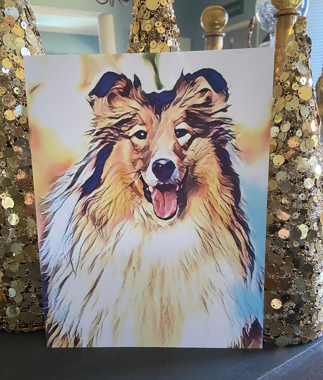 Collie Dog Portrait Art Print 8x10 Coastal Beach Cottage - Etsy