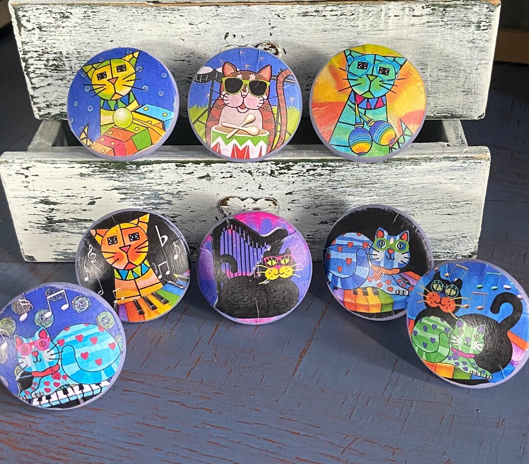 CATS Funky Pop Art Cabinet Knobs Drawer Pulls Set of 8 - Kitty Cat ...