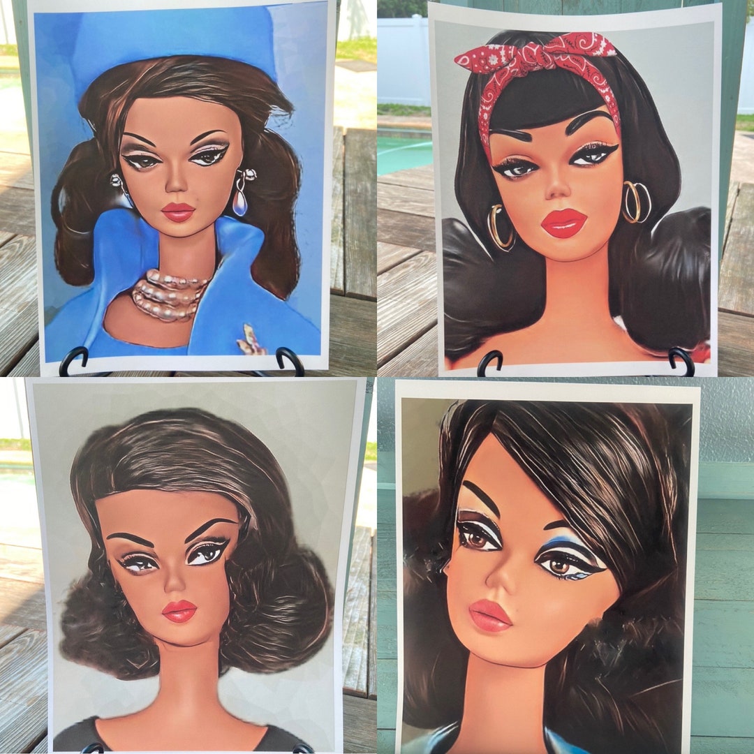 Retro Barbie Portrait Art Print Bundle 8x10 Dark Hair Silkstone ...