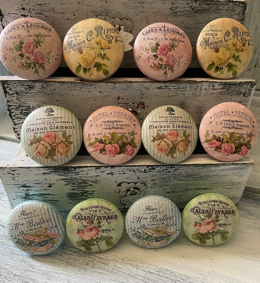 Shabby French Country Farmhouse Vintage Floral Labels Cabinet Knobs ...