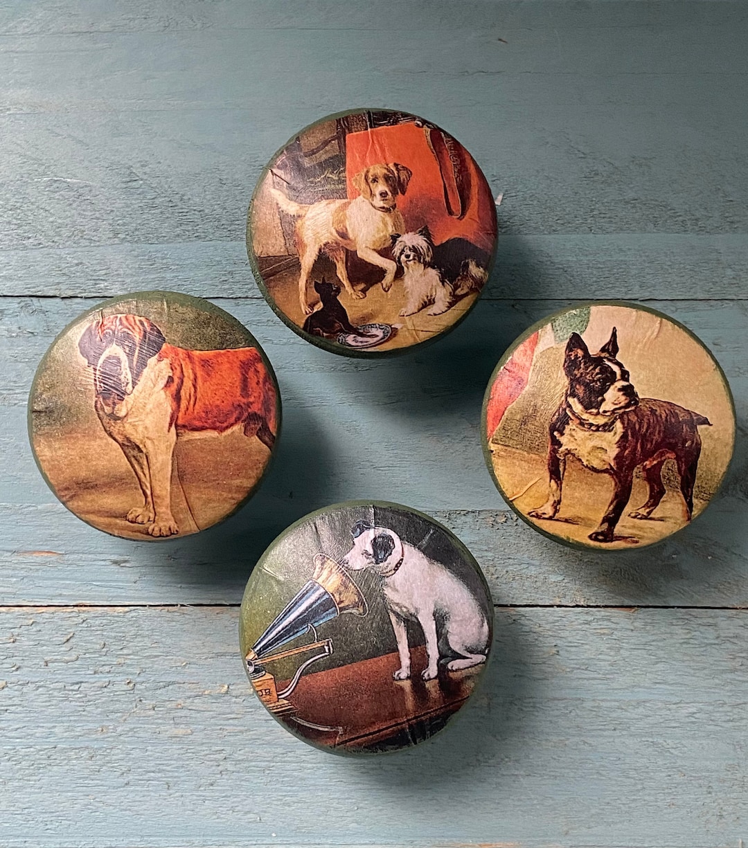 Vintage Dogs Rustic Cabinet Knobs Drawer Pulls - Whimsical Handmade Wood Set of 4 - Etsy