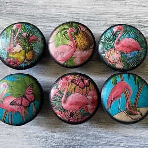 PINK FLAMINGO Retro Coastal Cottage Handmade Knobs Drawer Pulls Set of - 6 Kitschy Decor - Etsy