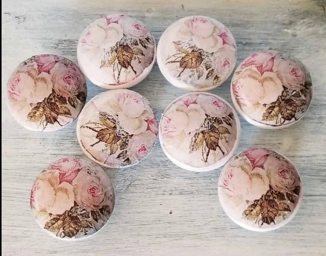 Shabby French Country Floral Handmade Wood Cabinet Knobs or Drawer ...