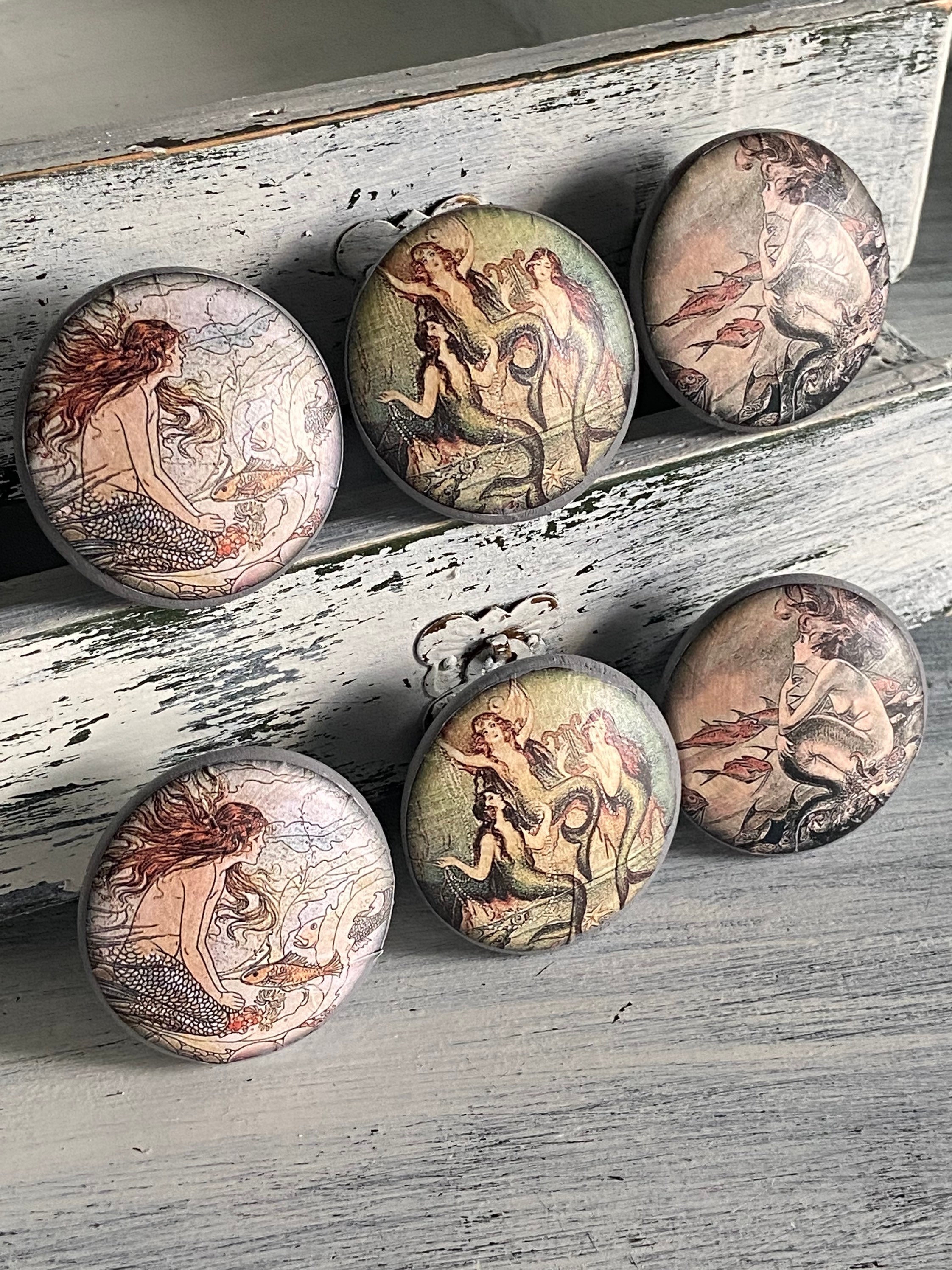 Mermaid Theme Cabinet Knobs Drawer Pulls Set of 6 Shabby | Etsy
