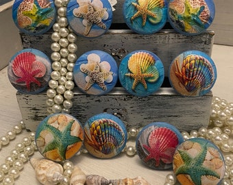 Coastal Sea Life Theme Beach House Handmade Wood Cabinet Knobs - Etsy