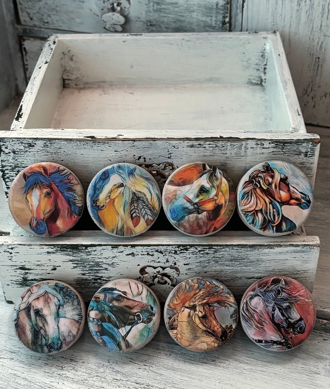 Bohemian Horse Portrait Cabinet Knobs Drawer Pulls Handmade Set of 8 ...