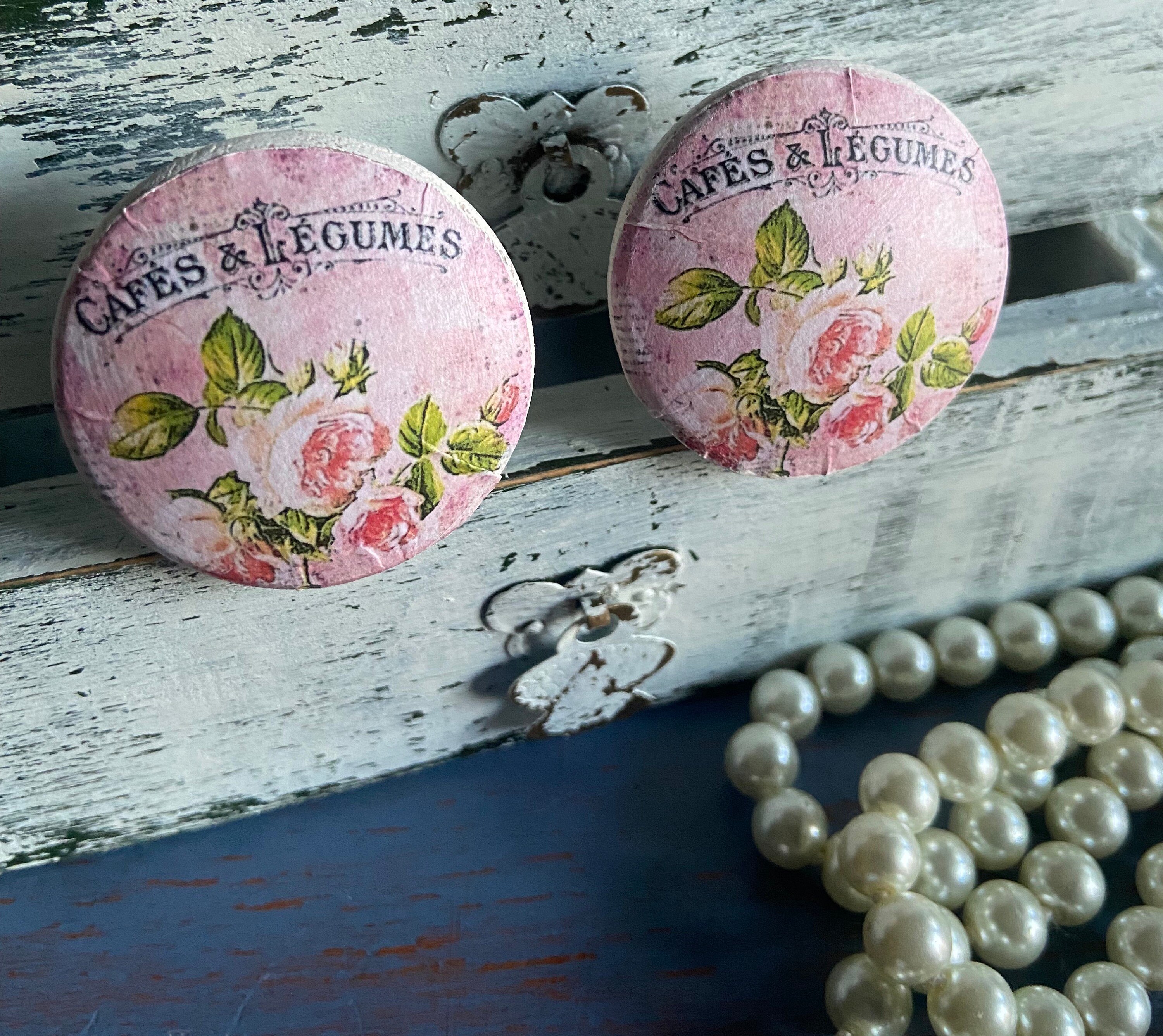 French Country Cabinet Knobs – Pink Rose Drawer Pulls – Shabby Chic ...