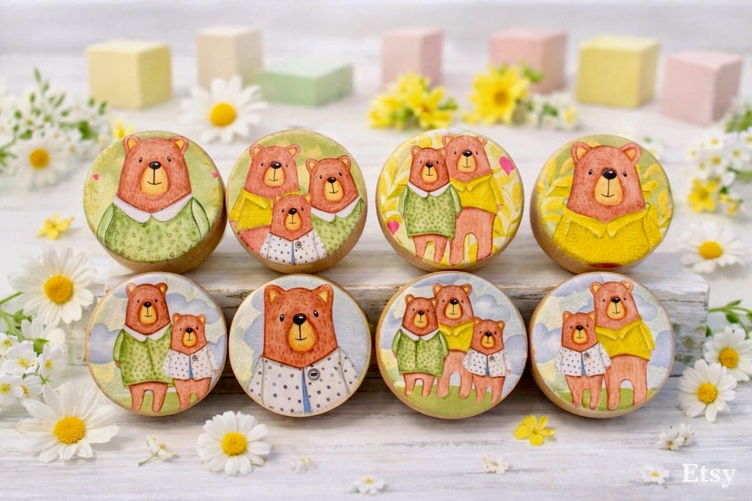 Handmade Bear Cabinet Knobs, Nursery Drawer Pulls, Cute Bear Family ...
