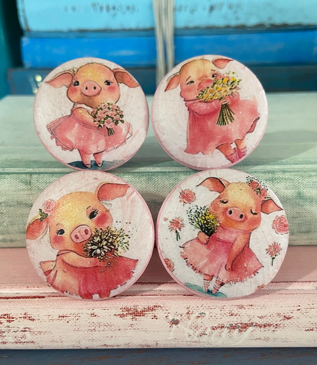 Pig Cabinet Knobs Handmade Wood Drawer Pulls Pink Ballet Nursery - Etsy