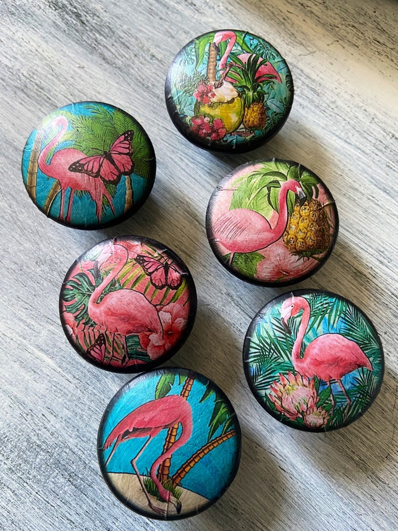 PINK FLAMINGO Retro Coastal Cottage Handmade Knobs Drawer - Etsy