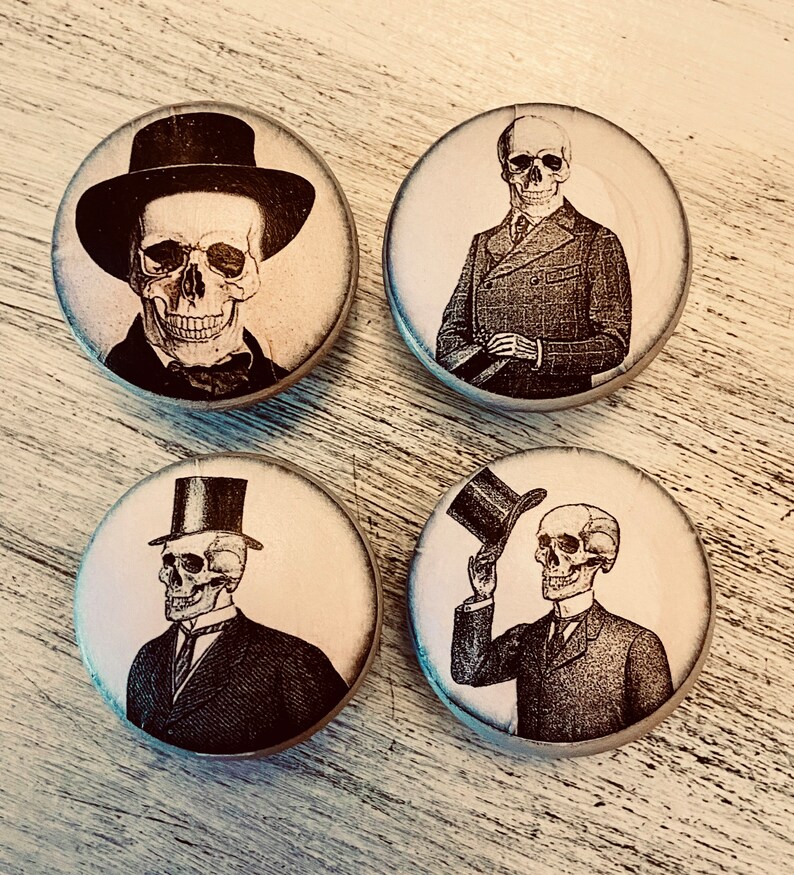 Gothic Gentleman Skeleton Skull Handmade Wood Cabinet Knobs - Etsy