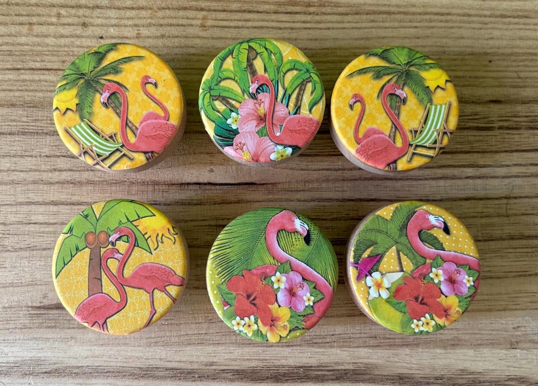 Pink Flamingo Cabinet Knobs Furniture Replacement Drawer Pulls Set of 6 - Coastal Beach Cottage ...