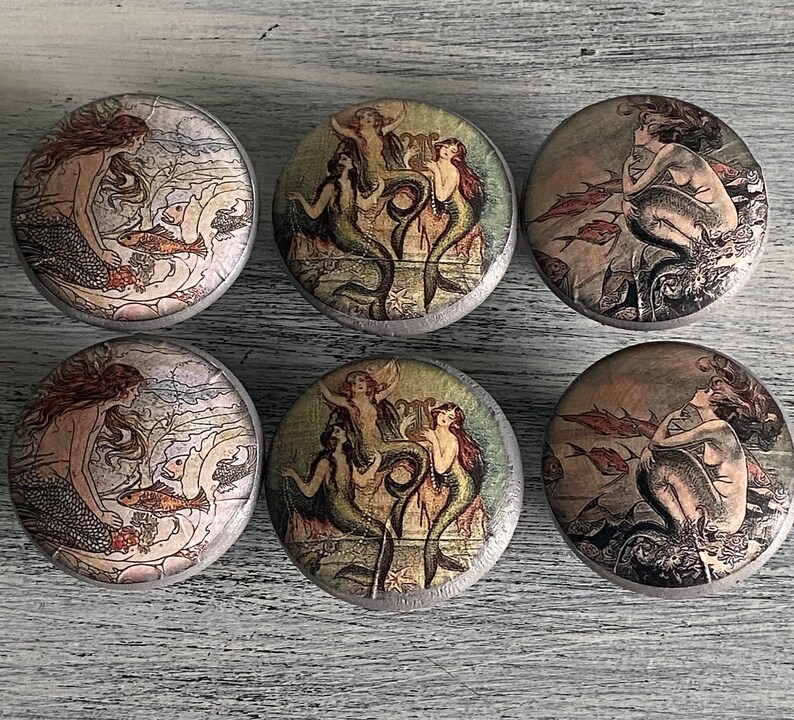 Mermaid Theme Cabinet Knobs Drawer Pulls Set of 6 Shabby - Etsy