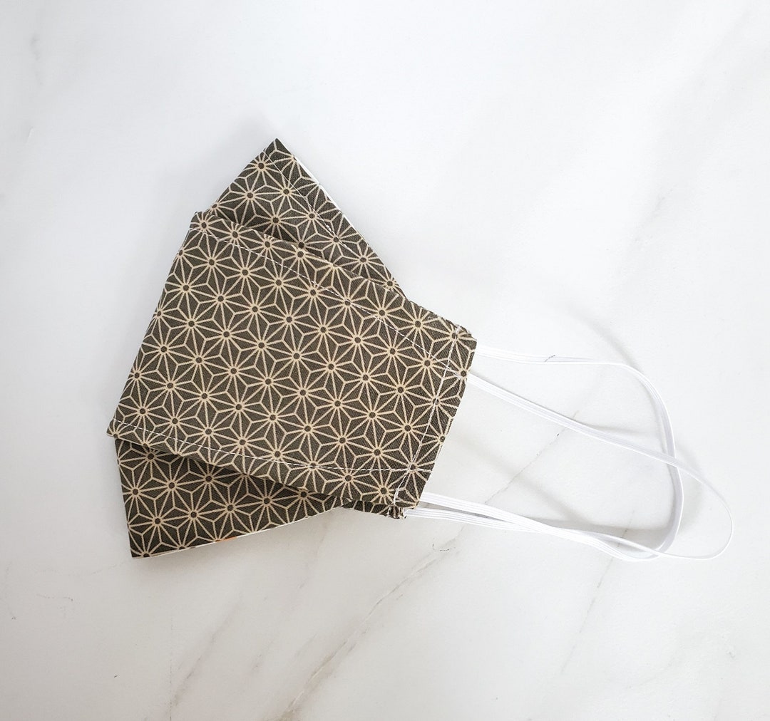 3D Origami Face Mask | Asanoha Star Olive | Green Japanese Textiles ...