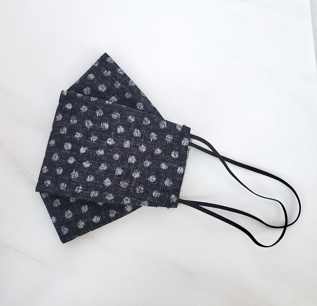 Origami Mask - Japanese Dobby Dots in Almost Black - Etsy