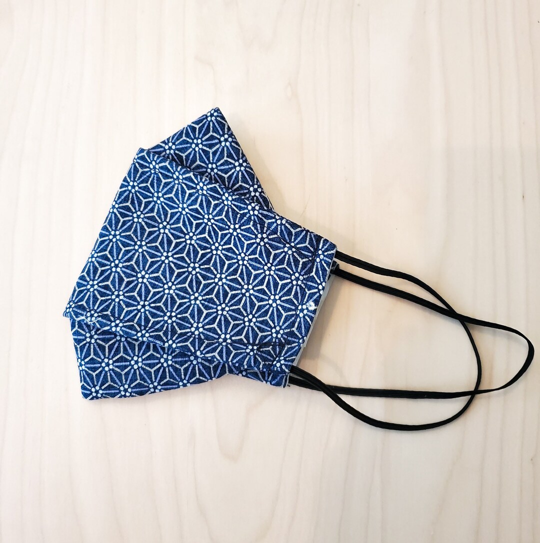 3D Origami Face Mask | Dobby/ Asanoha Star Blue | Japanese Textiles ...