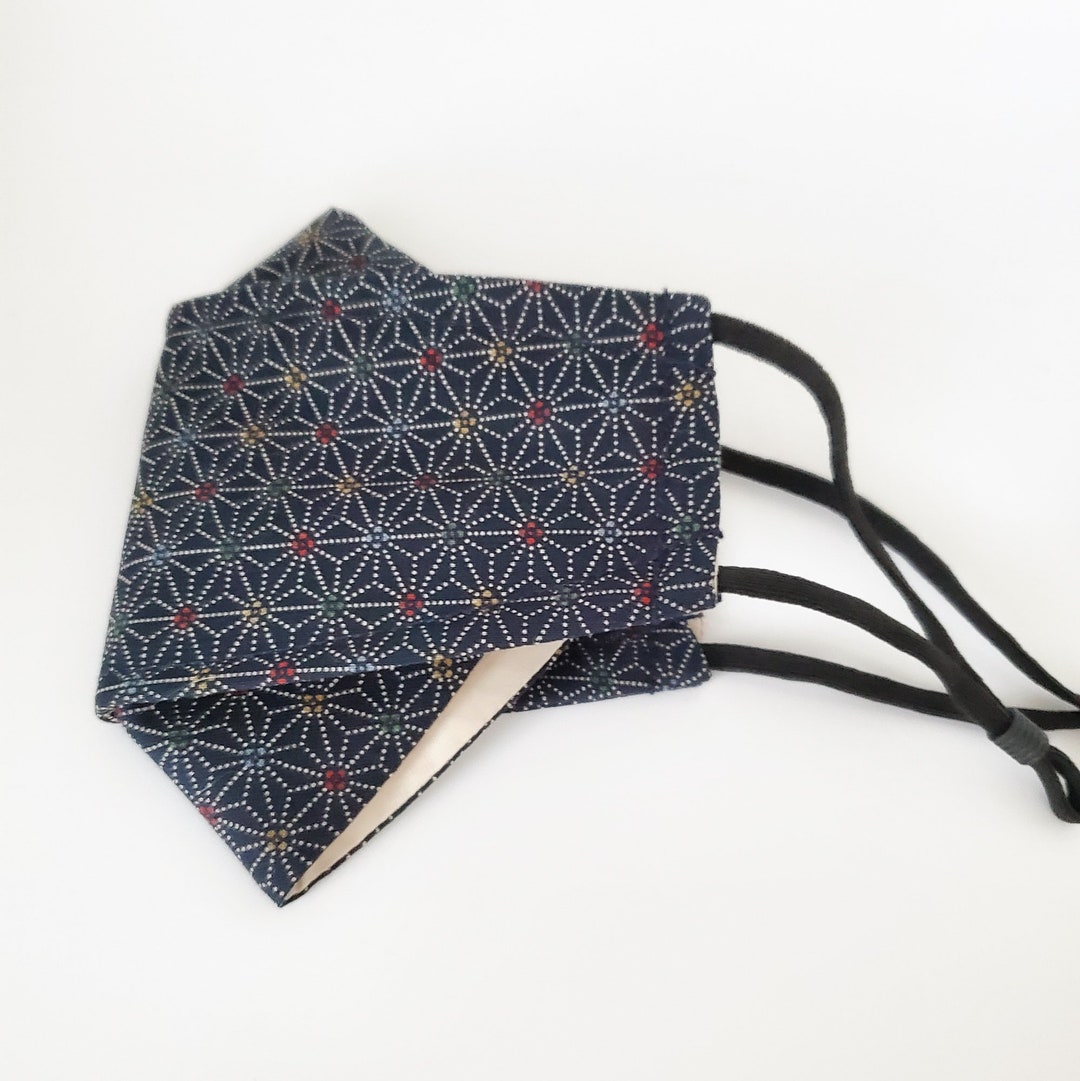 3D Origami Face Mask | Asanoha Star Blue Red | Japanese Textiles ...