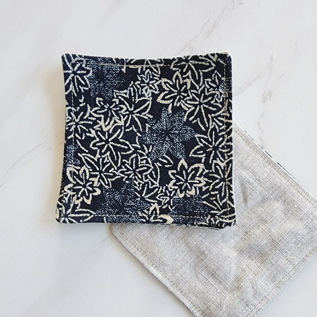Modern Coaster Set| Maple Leaf | Blue Coaster| Japanese Fabric| Linen ...