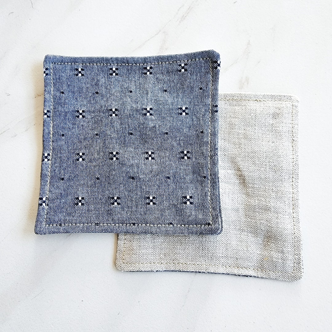 Modern Coaster Set| Chambray Blue | Blue Coaster| Japanese Fabric ...