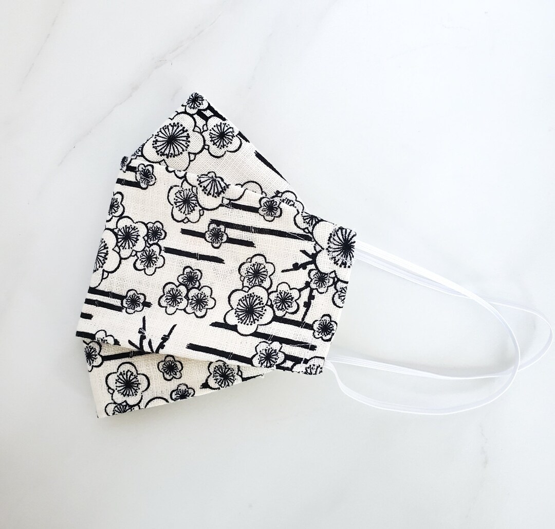 3D Origami Face Mask | White Cherry Blossom | Japanese Textiles ...