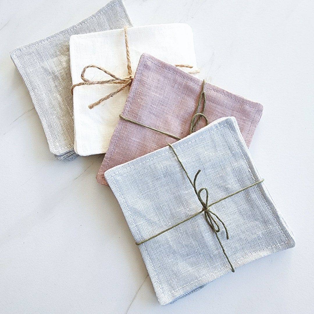 Modern Linen Coaster| White Pink Blue Natural| Linen Coaster| Fabric ...