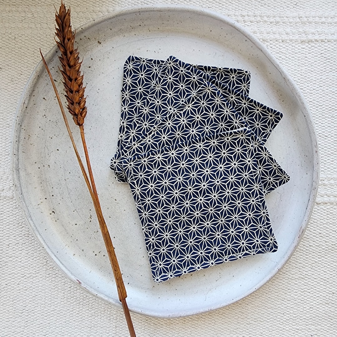 Modern Coaster Set| Blue Asanoha Beige| Blue Coaster| Japanese Fabric ...