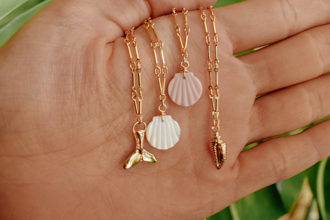 Shell necklace golden shell necklace 14k gold filled | Etsy