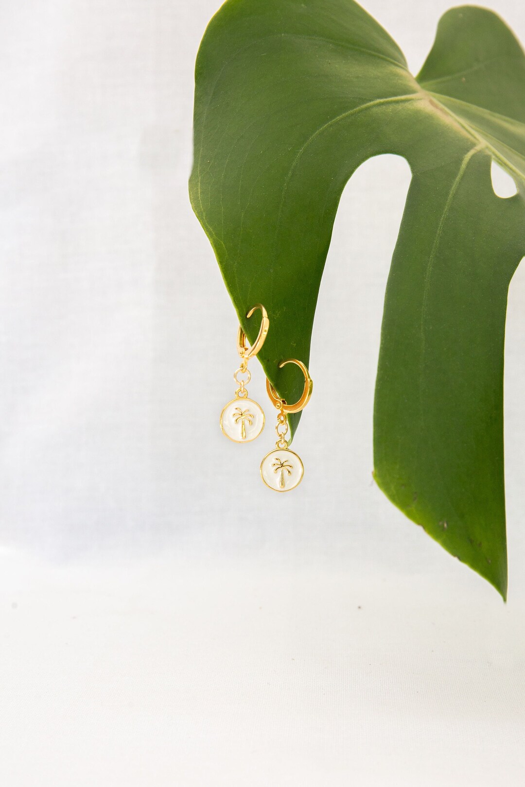 Palm Tree Mini Hoop Earrings, Palm Trees Gold Earrings, Palm Tree Hoops ...
