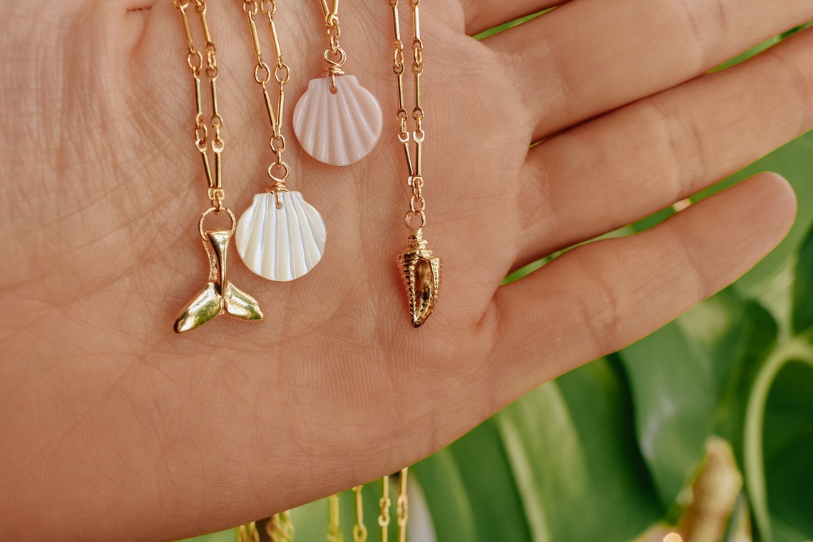 Shell necklace golden shell necklace 14k gold filled | Etsy