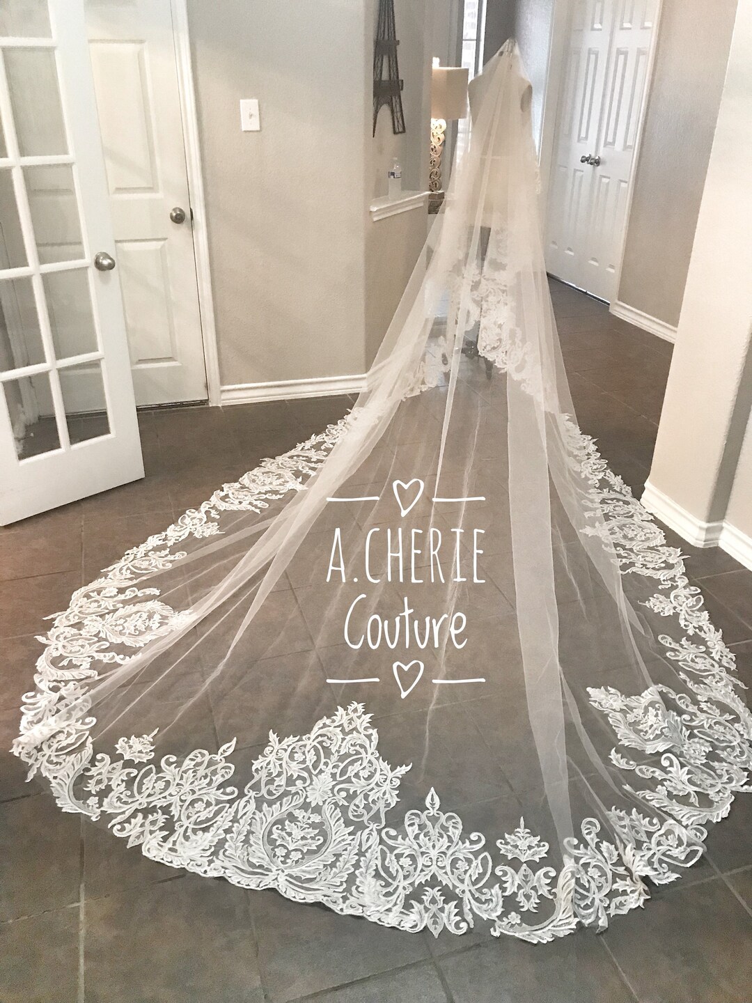 Royal Length Bling Lace Veil, Rhinestone Veil, Long Rhinestone Veil ...
