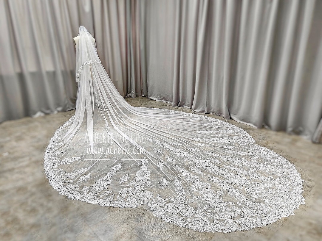 Floral Scroll Lace Royal Veil, Scroll Lace, Floral Lace, Scalloped Veil ...