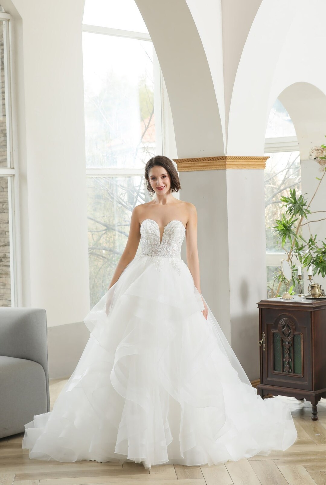 Bridget Semi Custom Ball Gown Wedding Dress Floral Lace Sweetheart ...