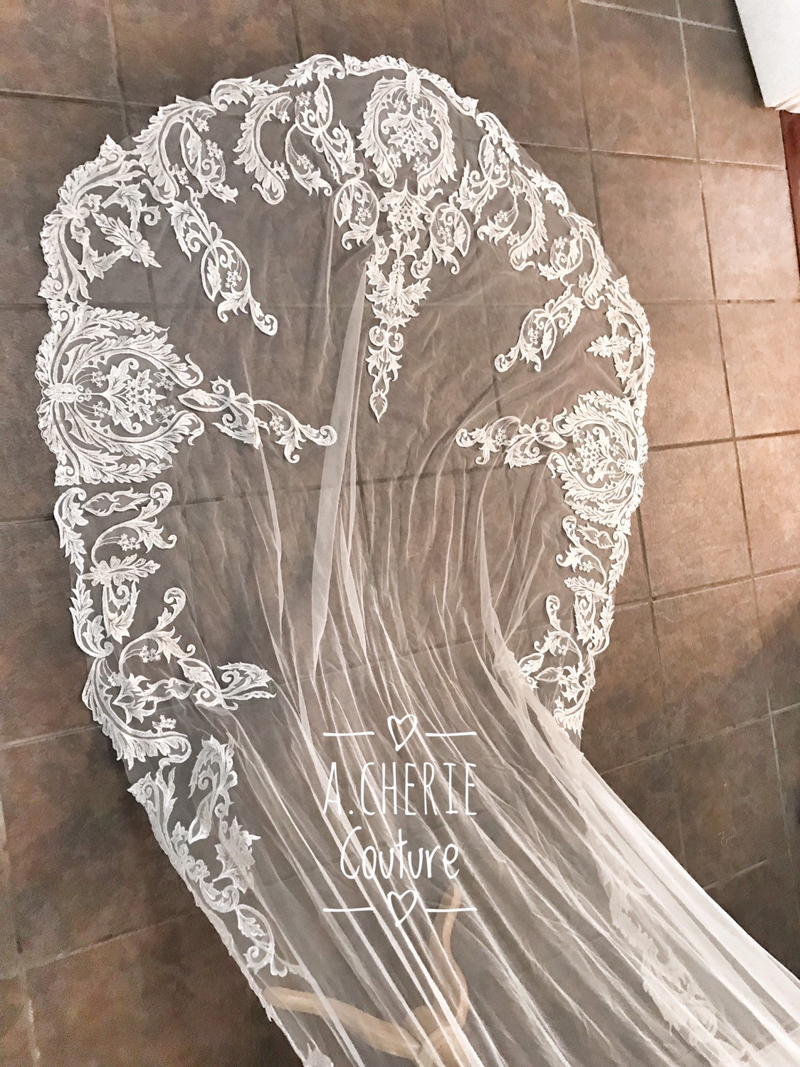Cathedral Length Wide Lace Trimmed Veil, Custom Veils, Lace Edge Veil ...