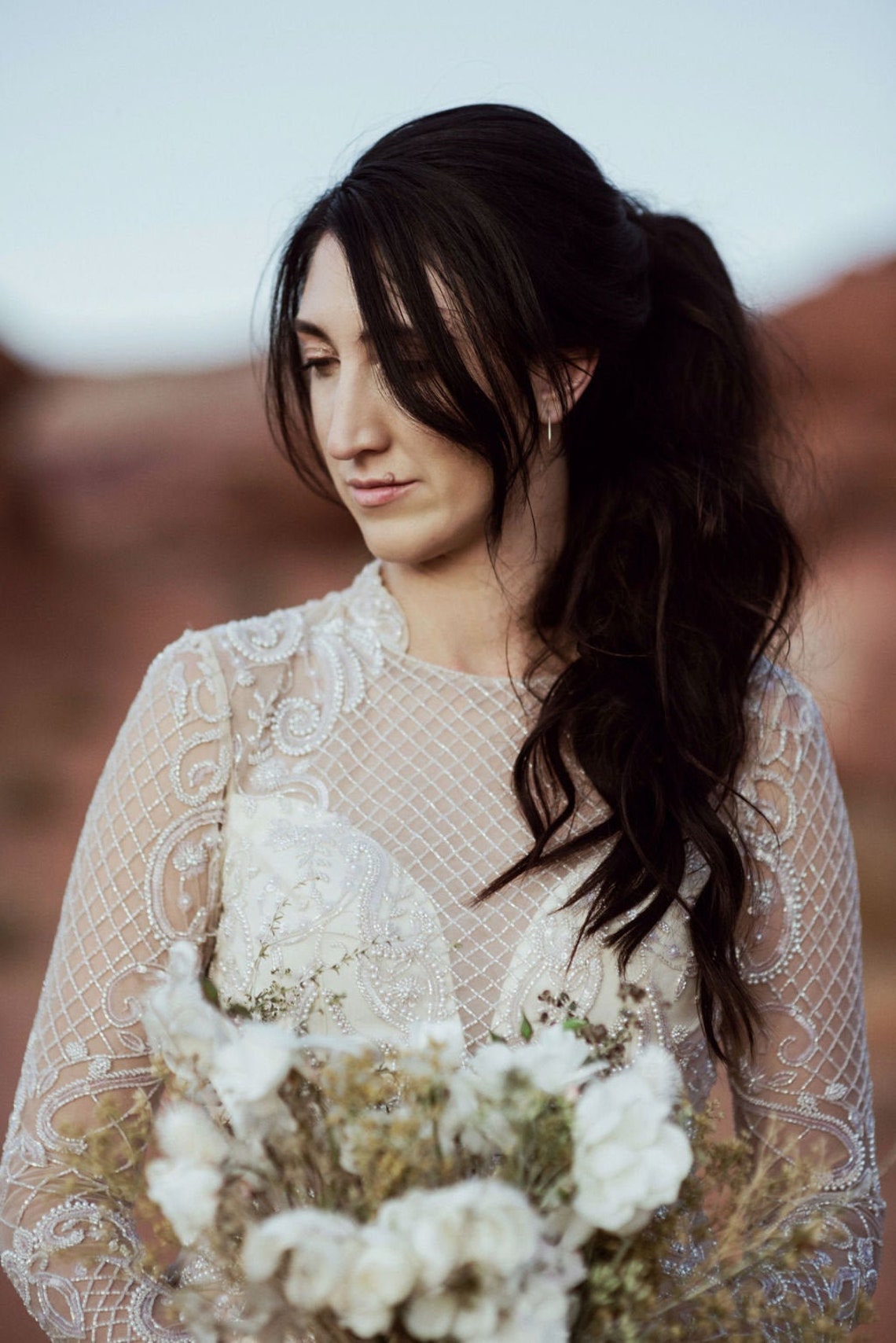 Haley Custom Almond Color Beaded Wedding Dress Gridded - Etsy