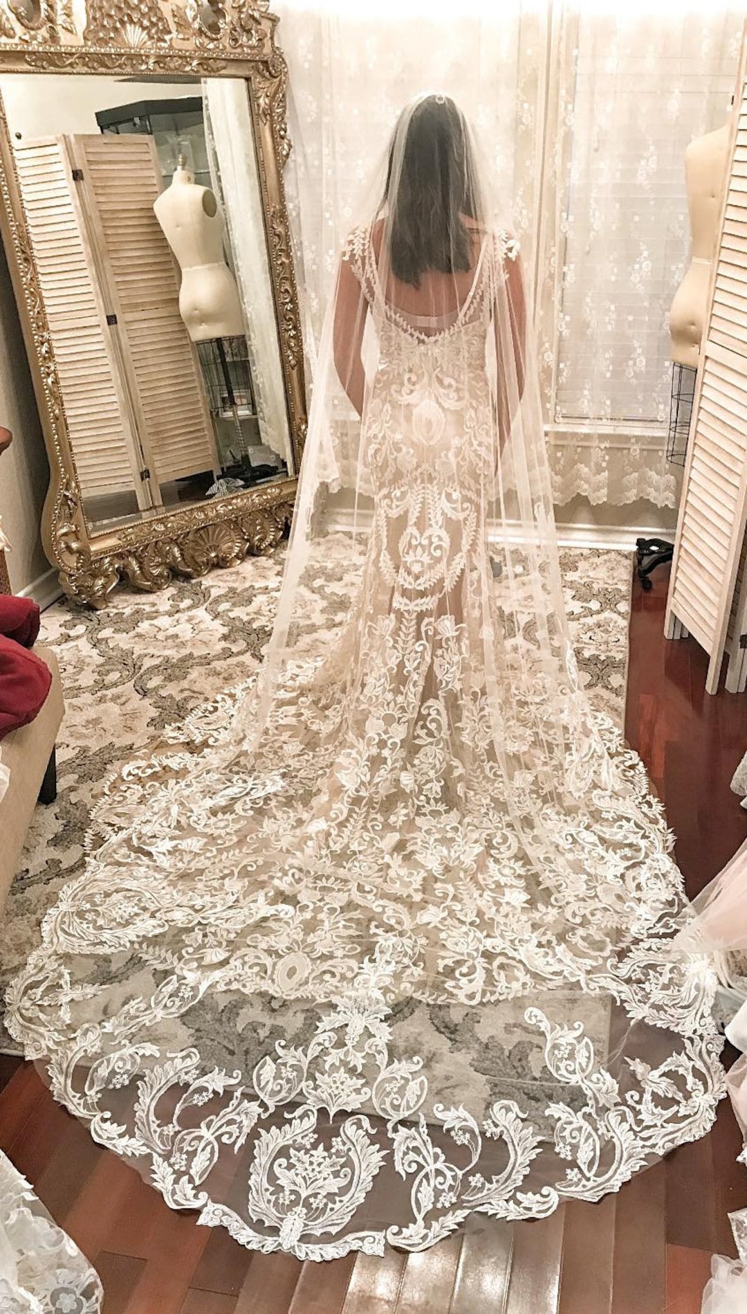 Cathedral Length Wide Lace Trimmed Veil, Custom Veils, Lace Edge Veil ...
