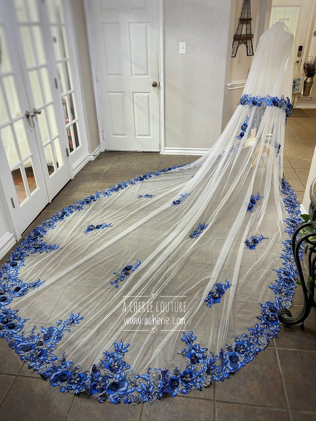 Colored Embroidered Floral Lace Royal Veil, Embroidered Lace, Long ...