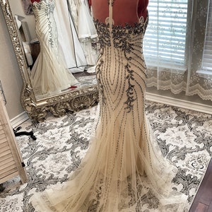 Annabelle champagne Dark Beading, Fitted Art Deco Champagne Wedding ...