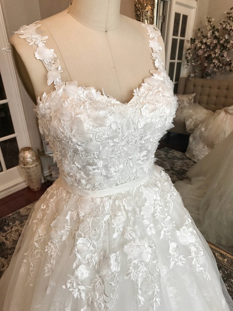 Lacey-Unique Lace beaded Wedding dress Floral A-line wedding | Etsy